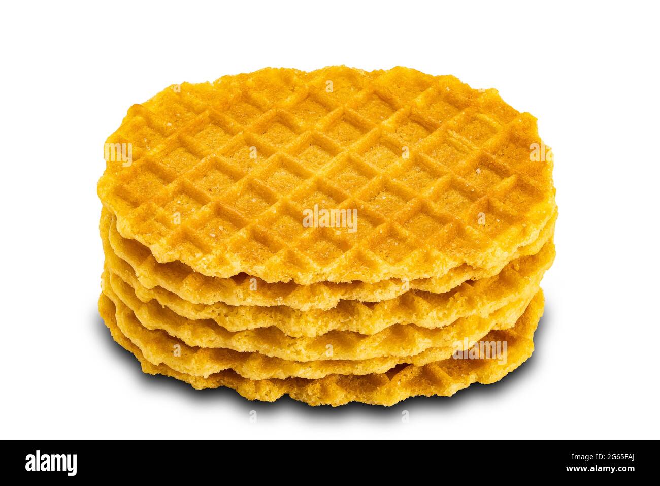 Stack of homemade sweet crispy waffles on white background with ...