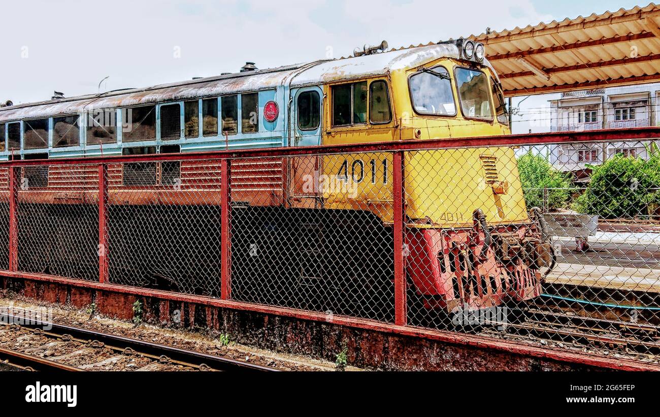 Old vintage train in station.Thai train with urban station Stock Photo ...