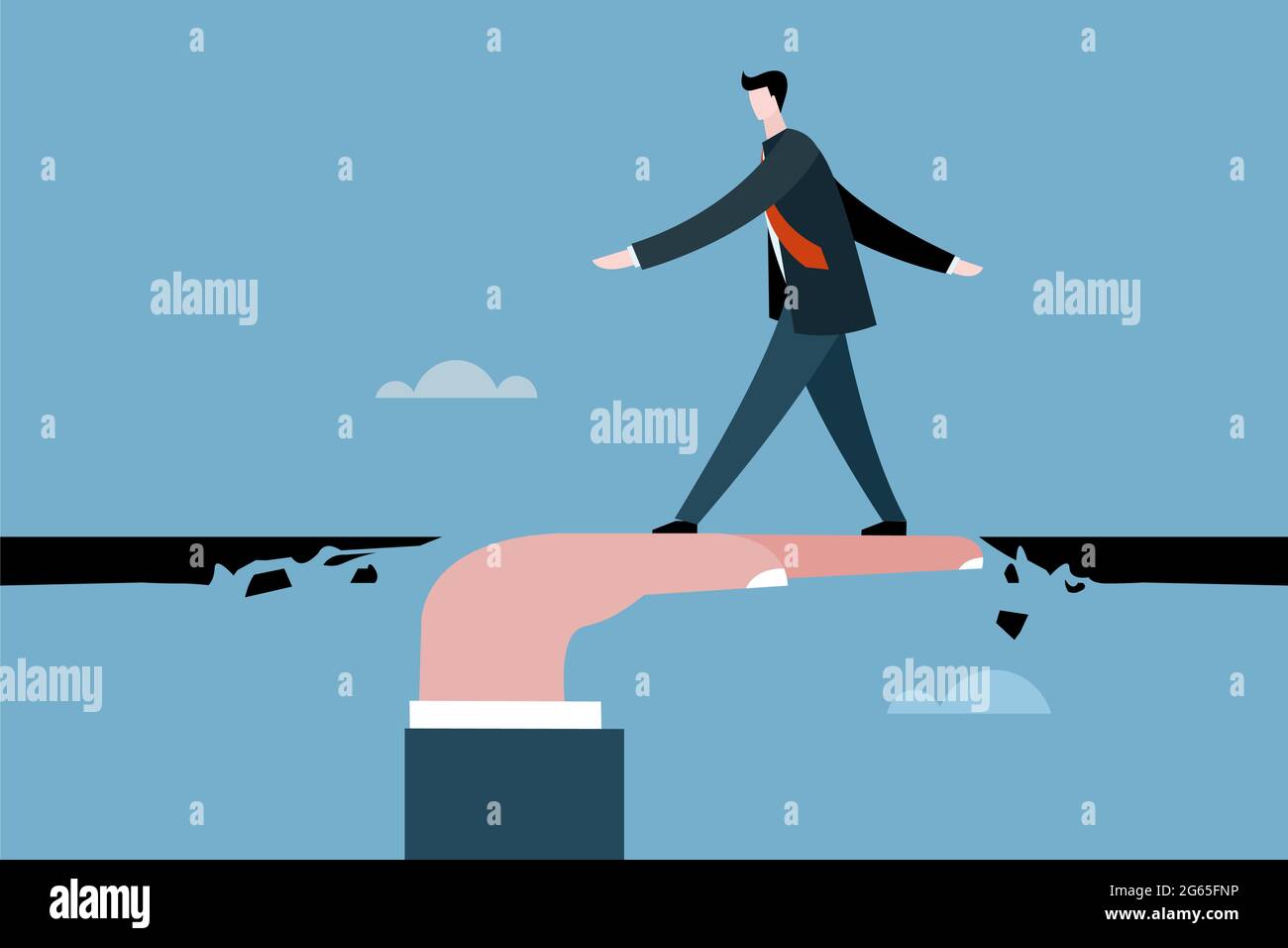 Conceptual illustration of a hand helping a businessman to cross a ...