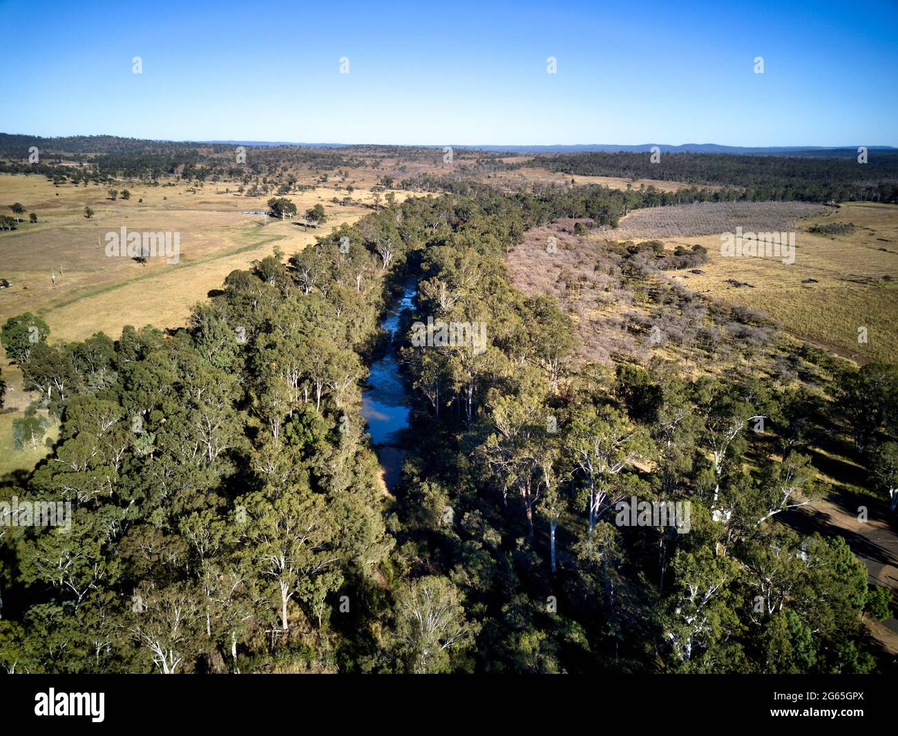 Aerial of the Burnett River at Ceratodus a railway location named after ...