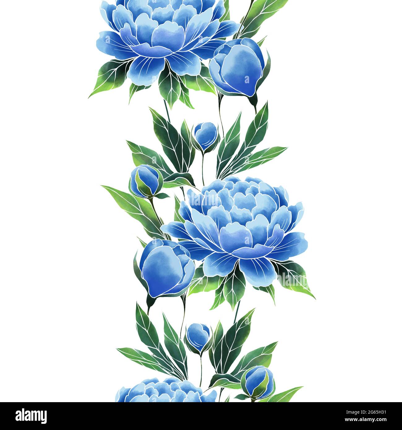 Decorative border. Blue peony flowers, seamless floral pattern Stock ...