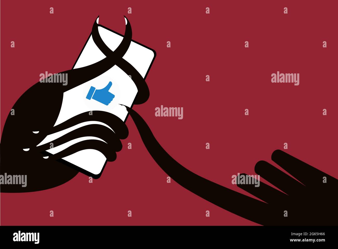 Octopus like hands holding a smartphone. Concept for addiction to smart ...
