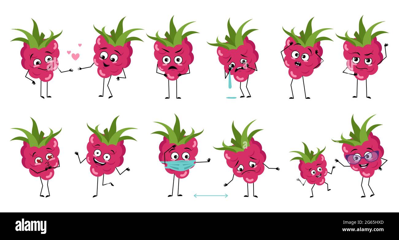 Set of cute raspberry characters with emotions Stock Vector Image & Art ...