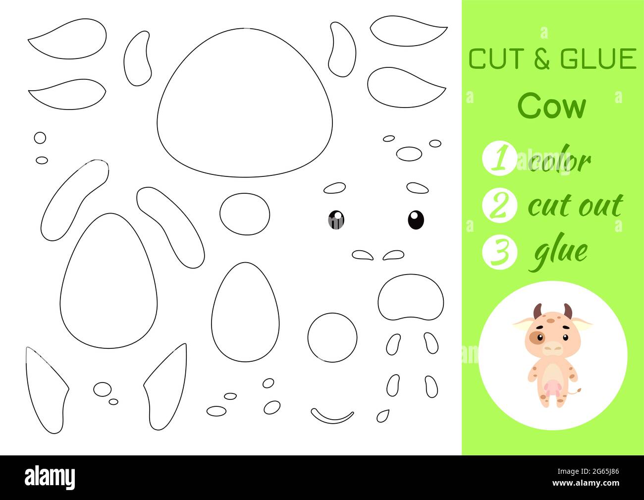 Color, cut and glue paper little cow. Cut and paste crafts activity ...