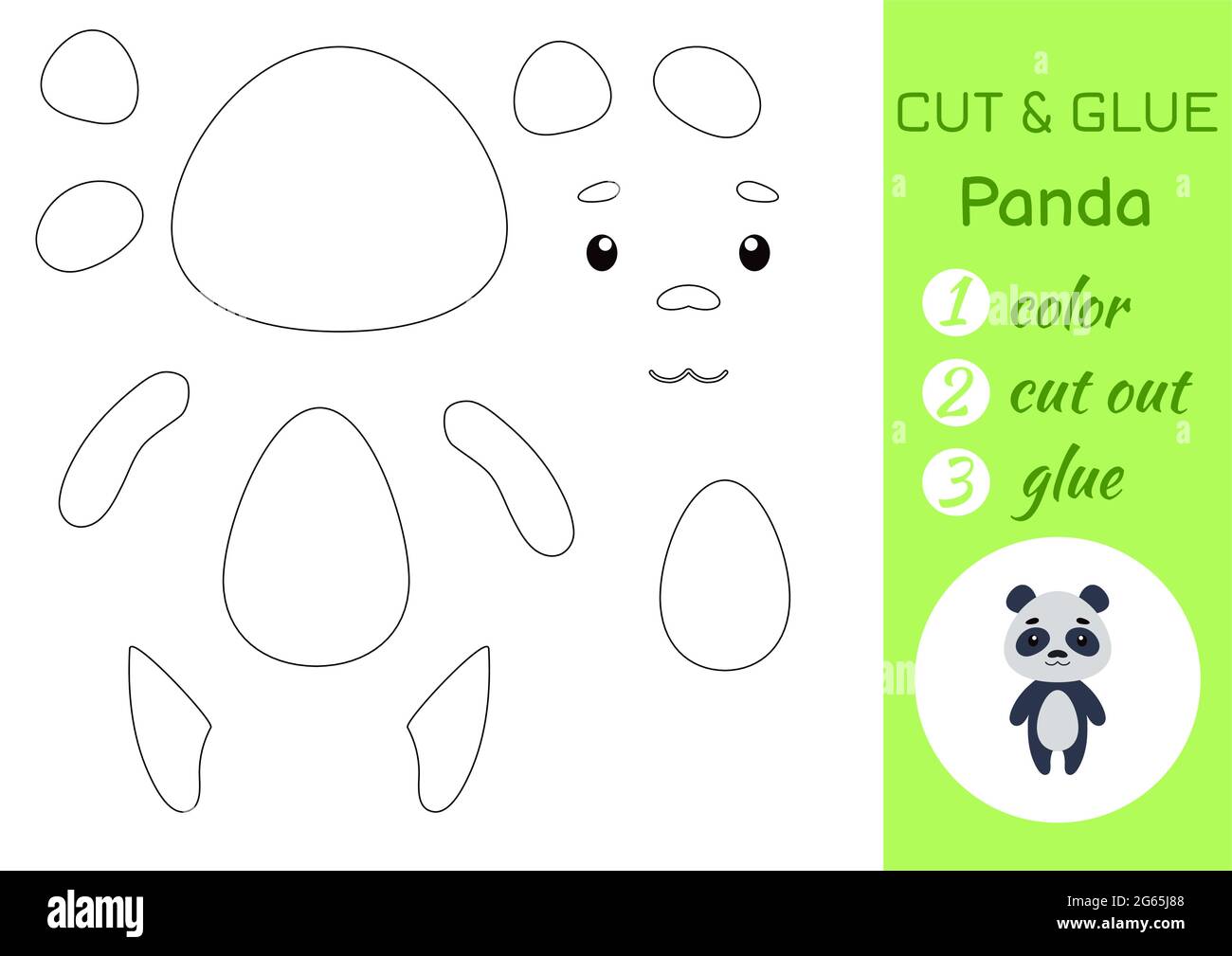 Color, cut and glue paper little panda. Cut and paste crafts activity ...