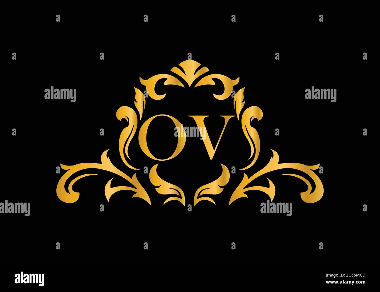 Luxury Alphabet letters OV. Golden Floral alphabet . Monogram initials ...