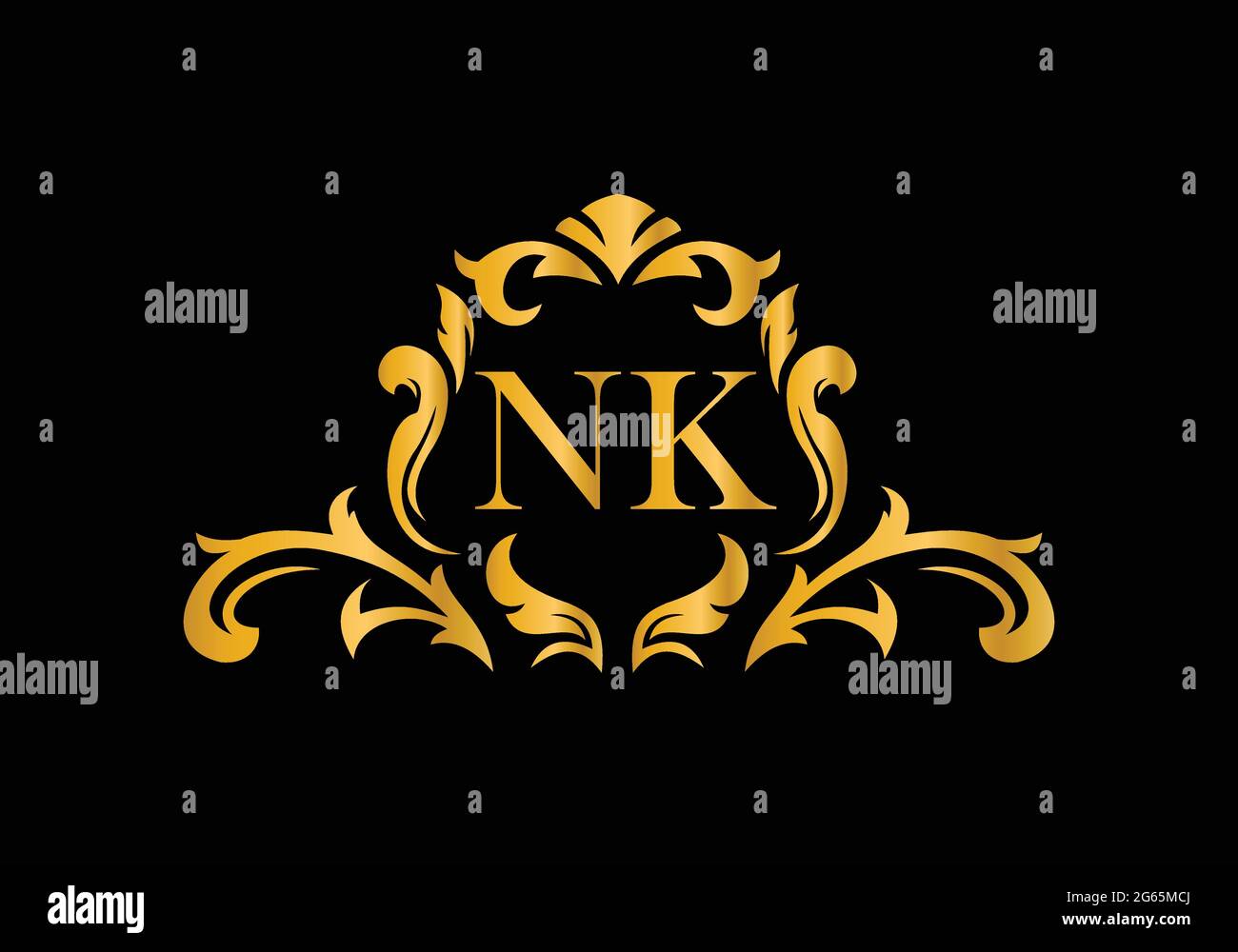 Luxury Alphabet letters NK. Golden Floral alphabet . Monogram initials ...