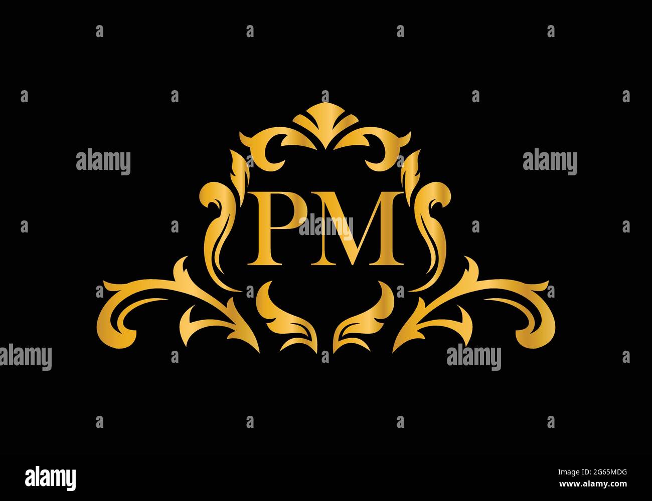 Luxury Alphabet letters PM. Golden Floral alphabet . Monogram initials ...