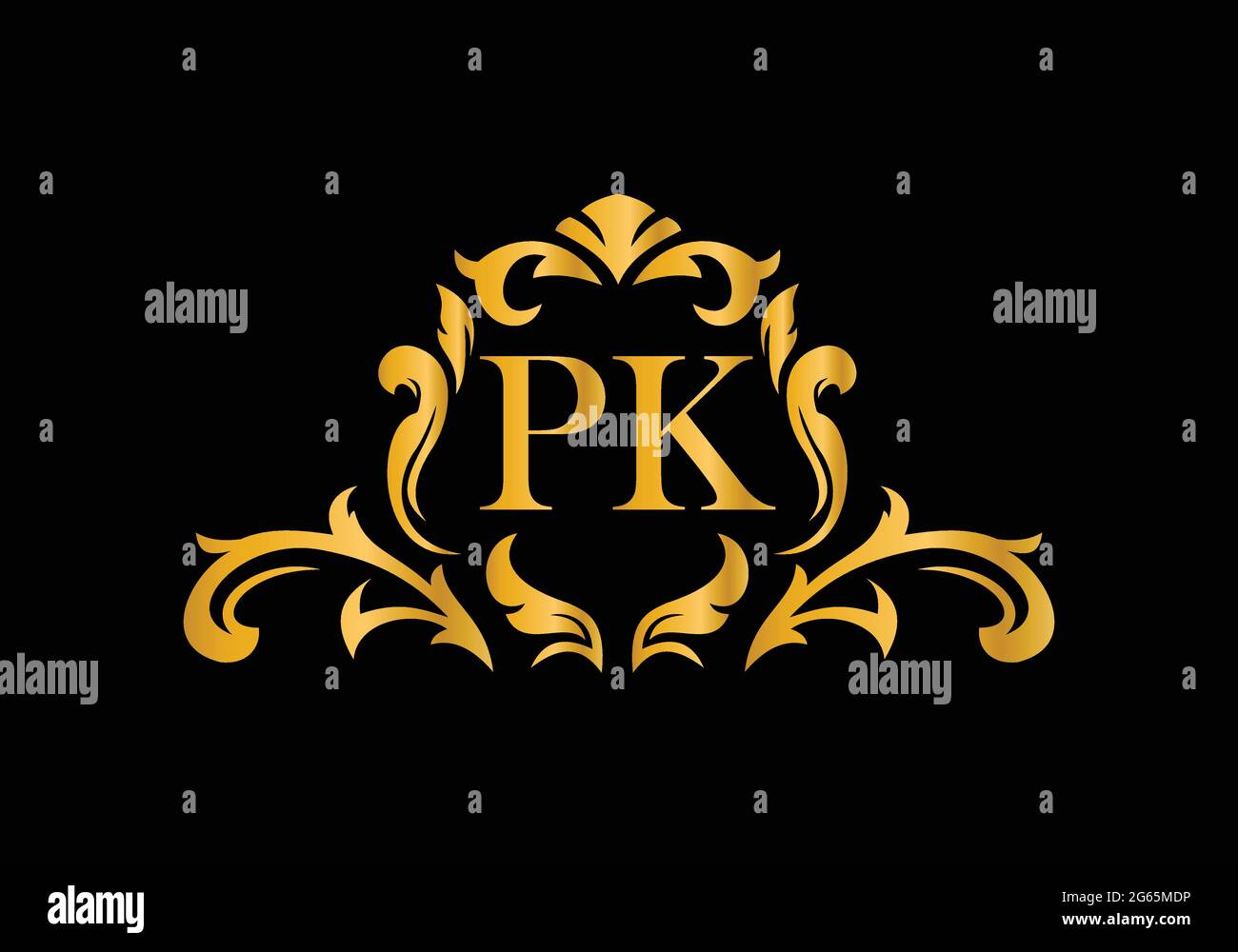 Luxury Alphabet letters PK. Golden Floral alphabet . Monogram initials ...