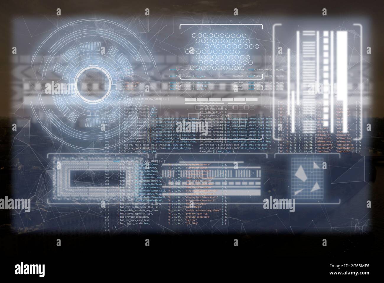 digital futuristic computer interface with lots of graphs and numbers ...