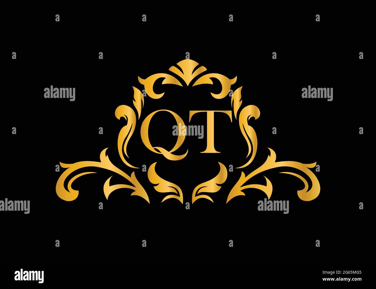 Luxury Alphabet letters QT. Golden Floral alphabet . Monogram initials ...