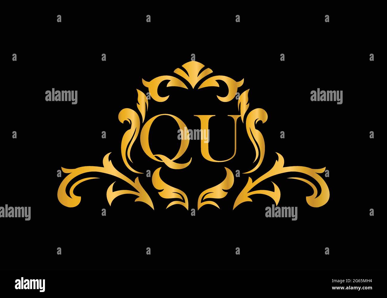 Luxury Alphabet letters QU. Golden Floral alphabet . Monogram initials ...