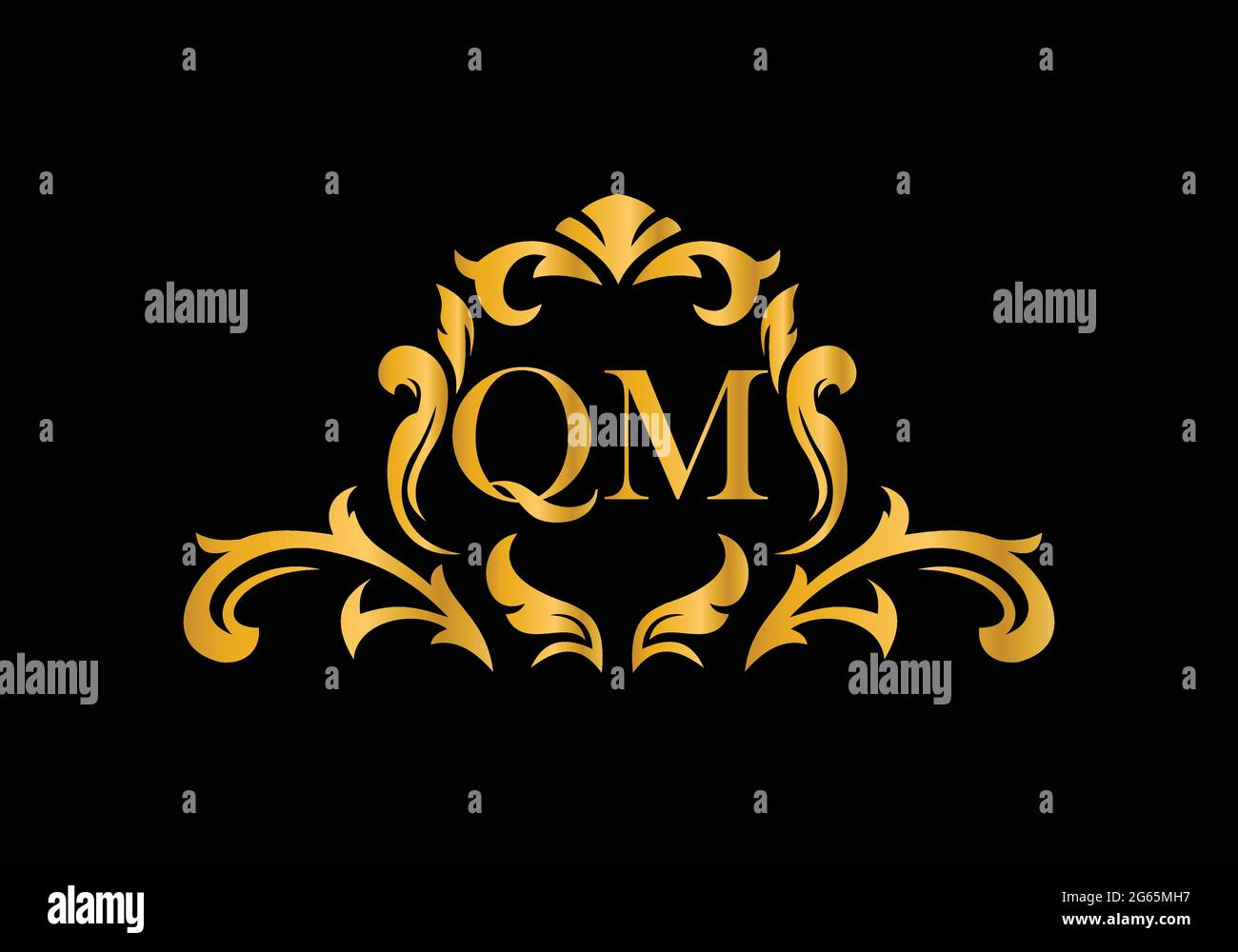 Luxury Alphabet letters QM. Golden Floral alphabet . Monogram initials ...