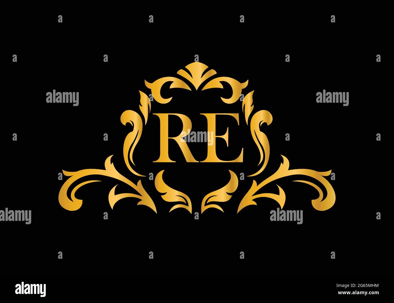 Luxury Alphabet letters RE. Golden Floral alphabet . Monogram initials ...