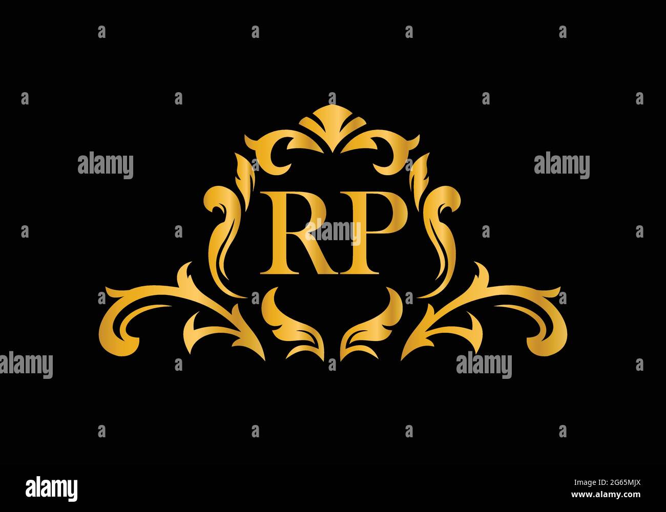 Luxury Alphabet letters RP. Golden Floral alphabet . Monogram initials ...