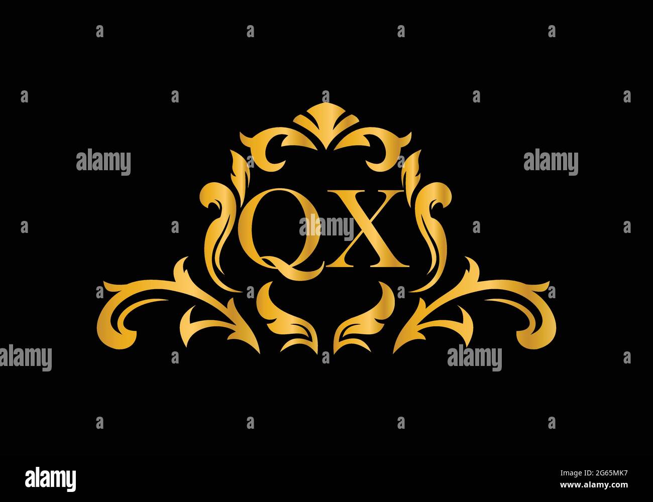 Luxury Alphabet letters QX. Golden Floral alphabet . Monogram initials ...