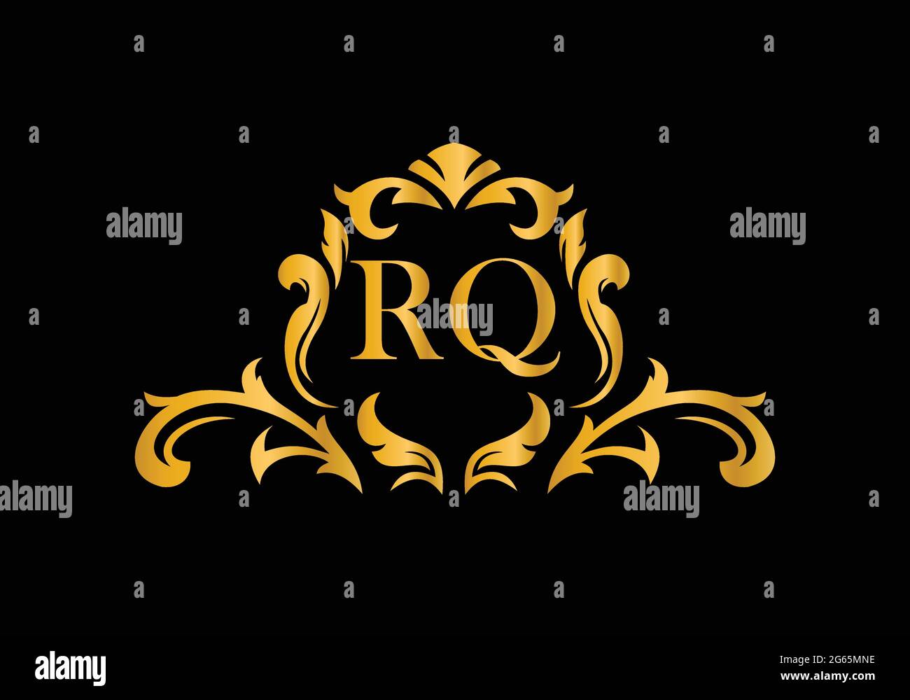 Luxury Alphabet letters RQ. Golden Floral alphabet . Monogram initials ...