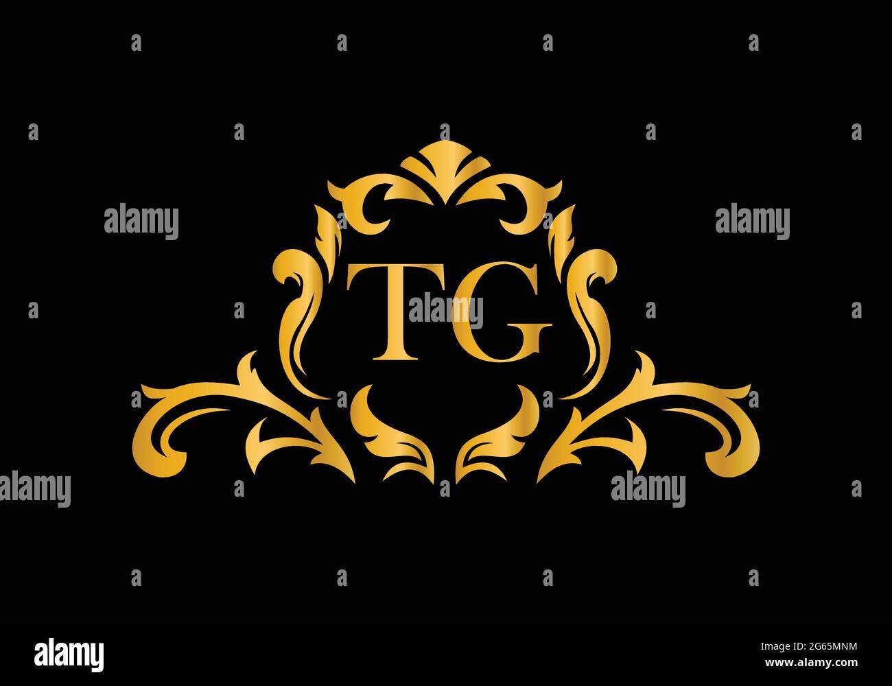 Luxury Alphabet letters TG. Golden Floral alphabet . Monogram initials ...