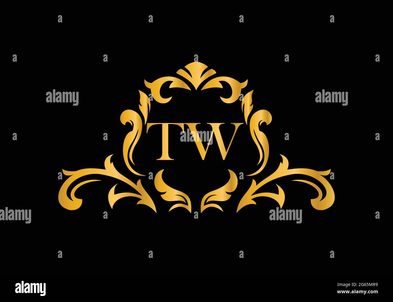 Luxury Alphabet letters TW. Golden Floral alphabet . Monogram initials ...