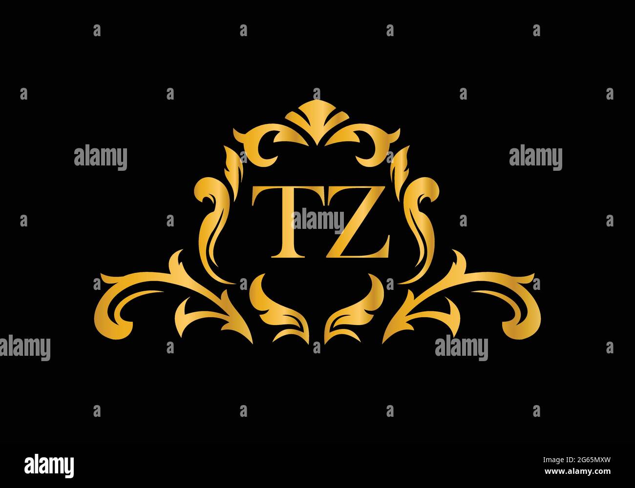 Luxury Alphabet letters TZ. Golden Floral alphabet . Monogram initials ...