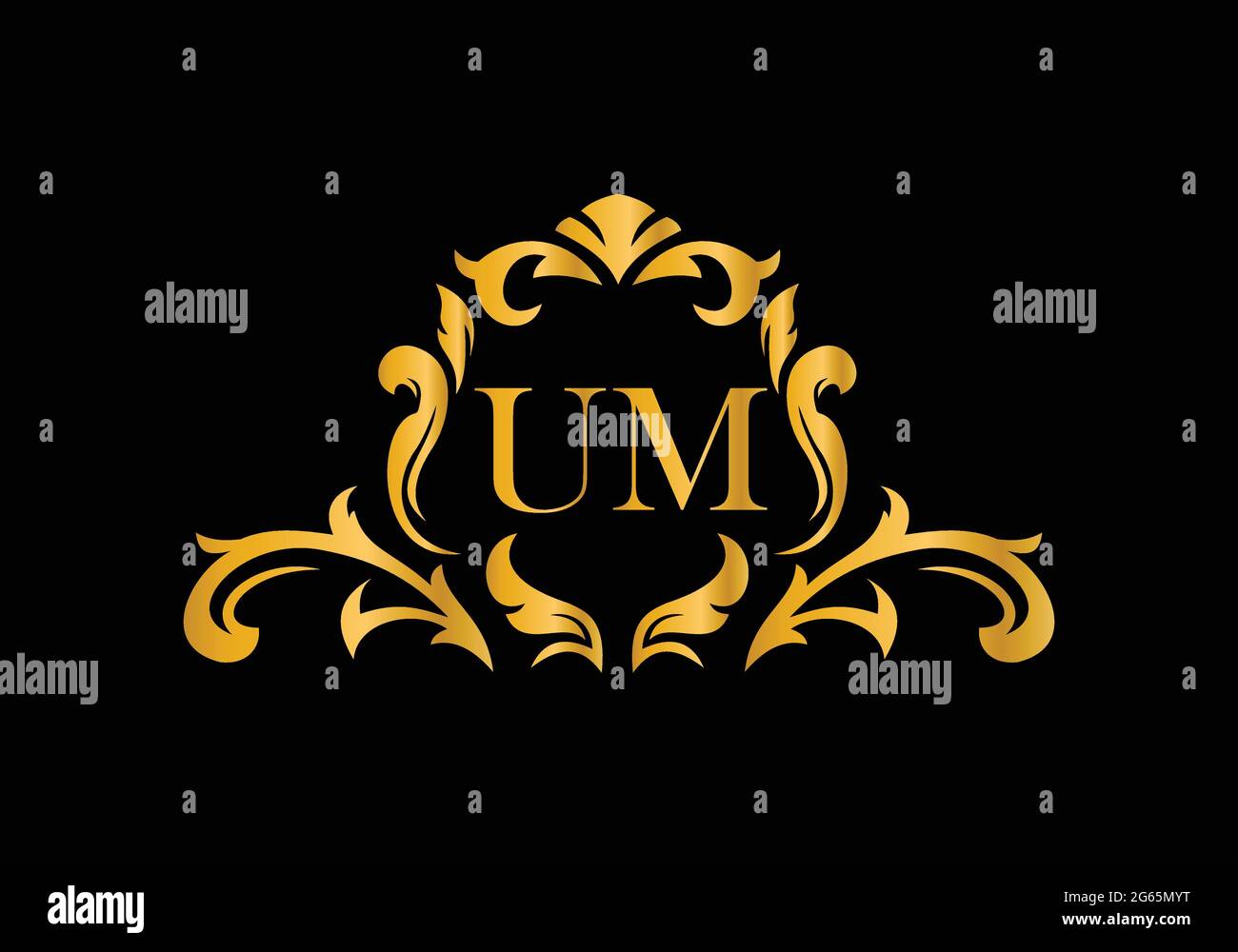 Luxury Alphabet letters UM. Golden Floral alphabet . Monogram initials ...