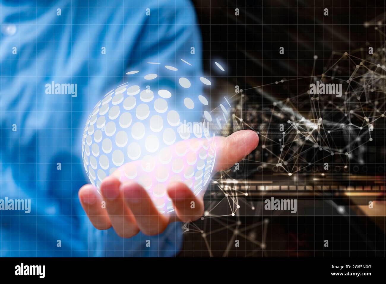 hand holding and introducing brand new technology Stock Photo - Alamy
