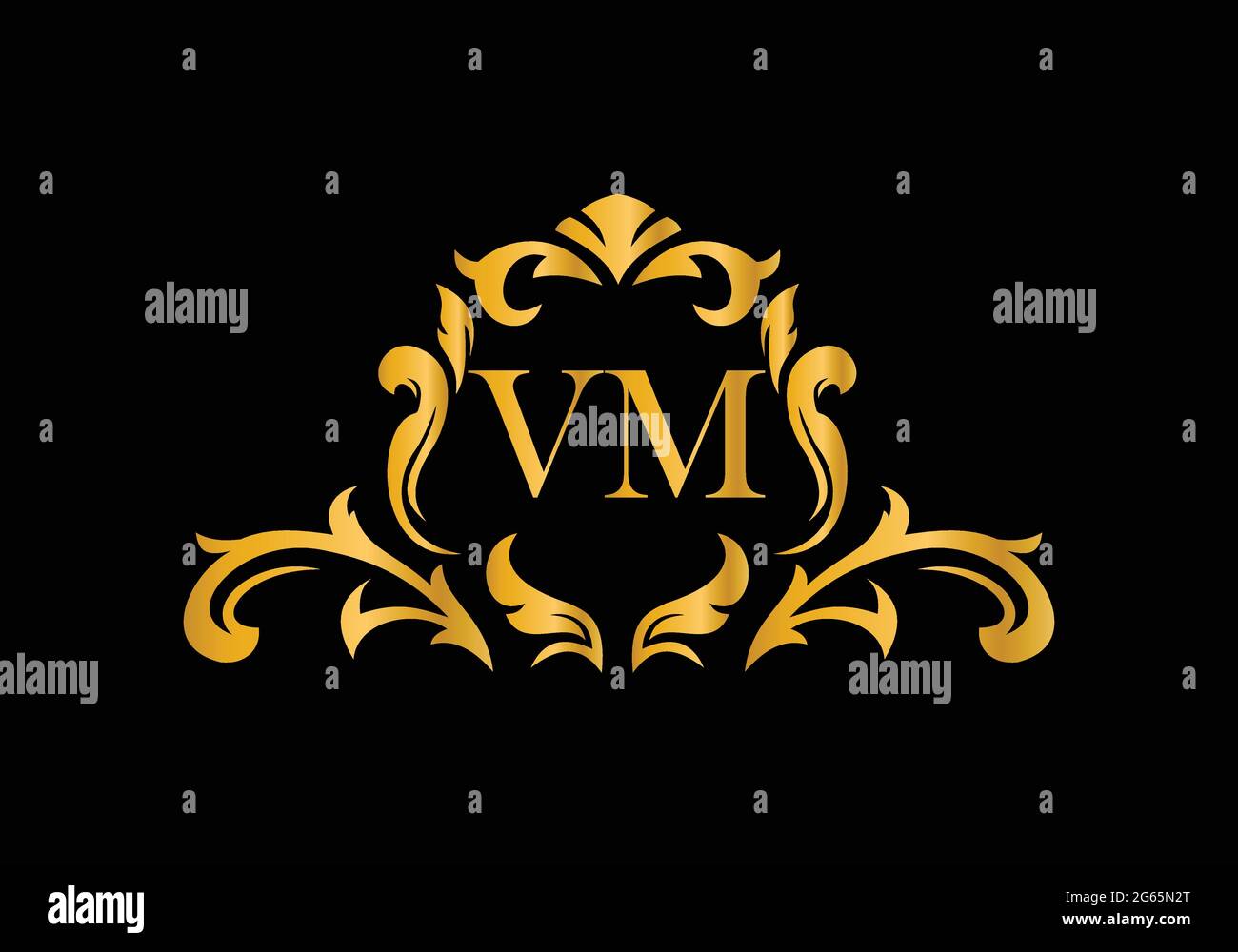 Luxury Alphabet letters VM. Golden Floral alphabet . Monogram initials ...