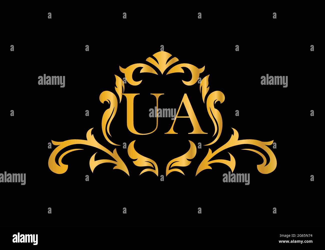 Luxury Alphabet letters UA. Golden Floral alphabet . Monogram initials ...