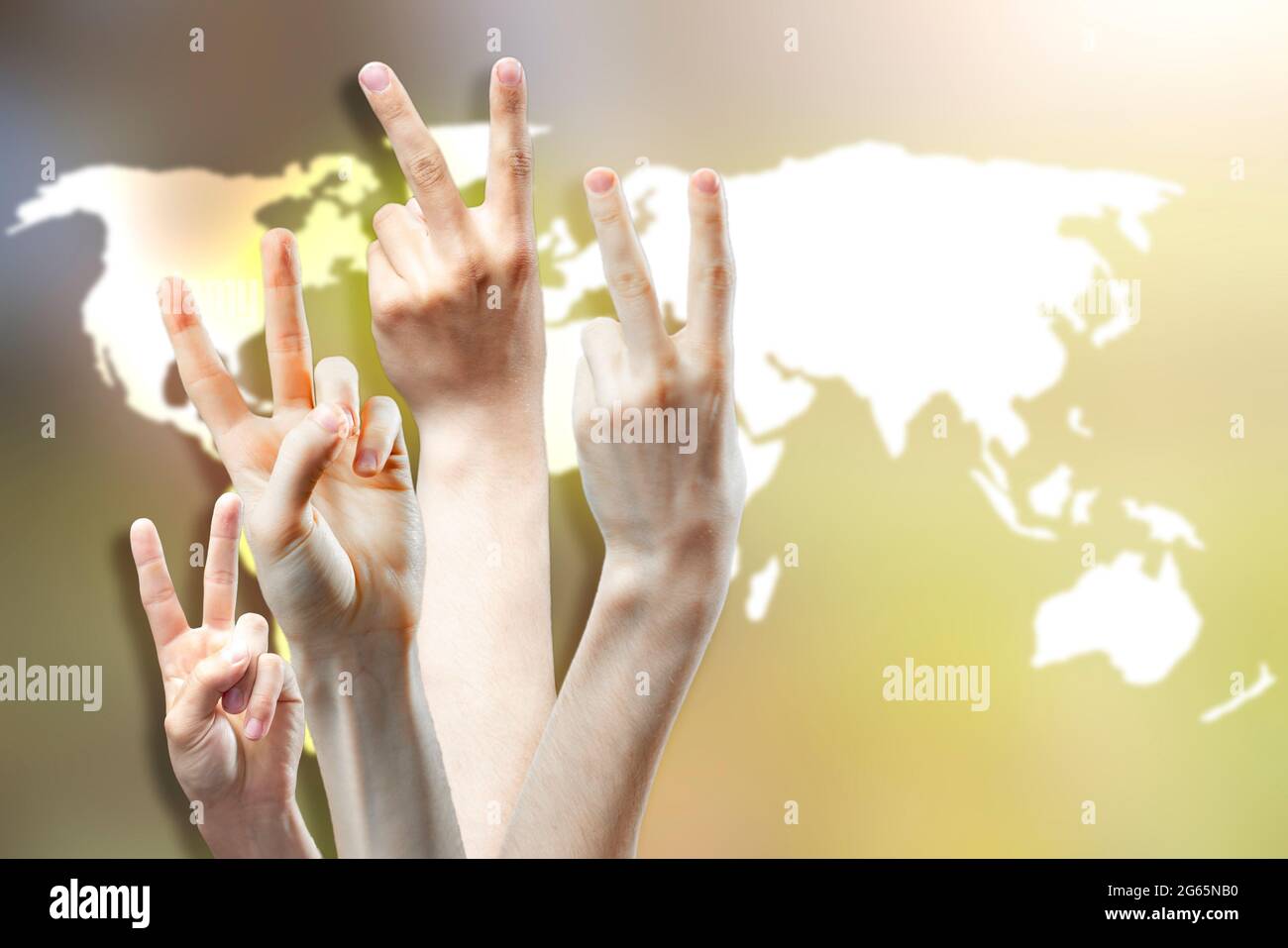 group of people show peace sign concept Stock Photo - Alamy