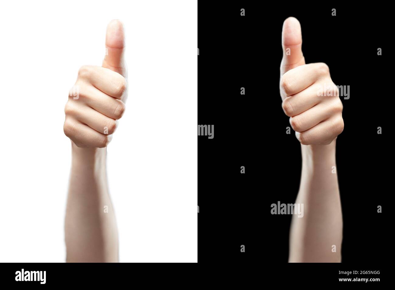 hand with thumb finger up isolated on black and white background Stock ...