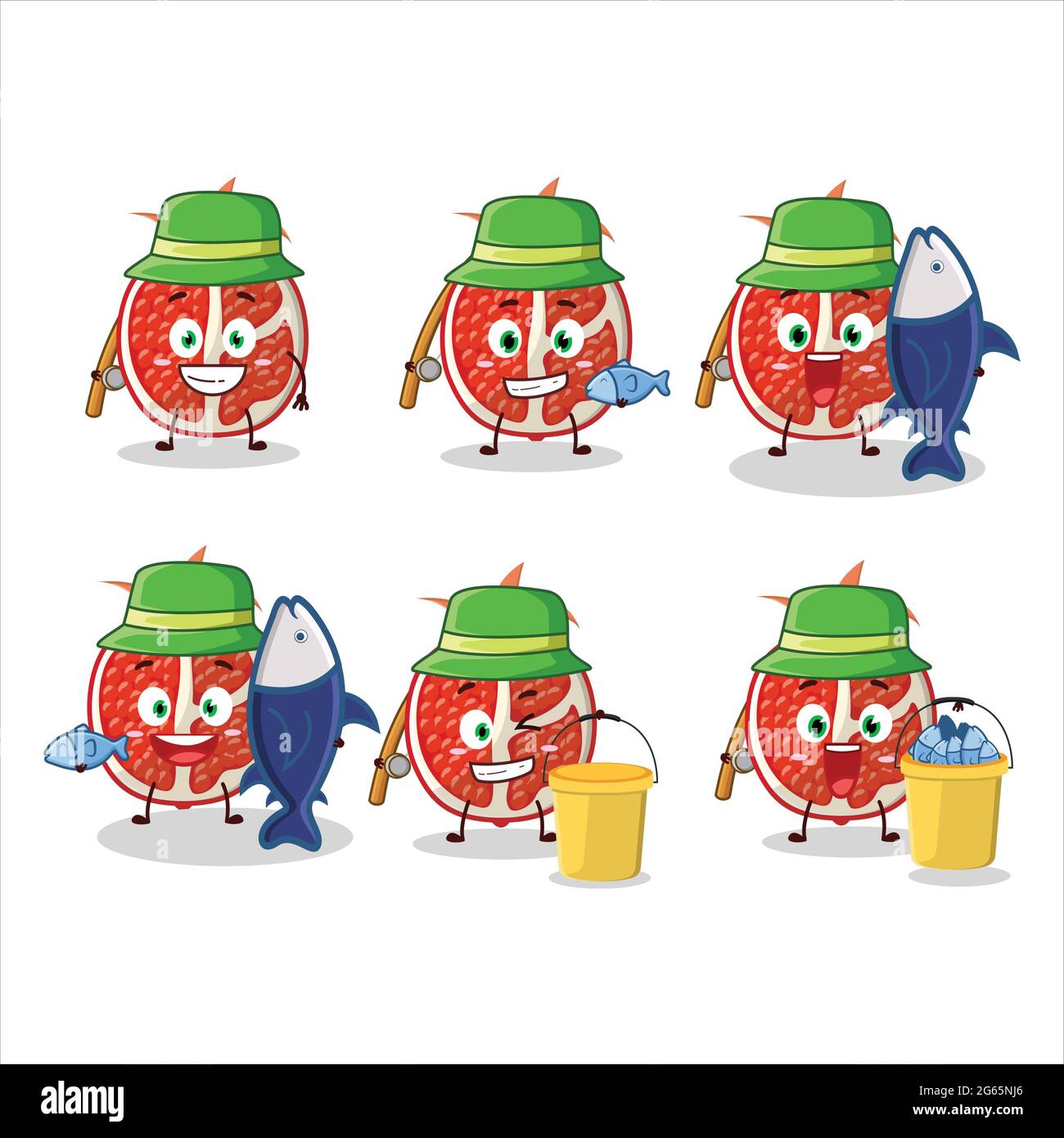A fisherman slice of pomegranate cartoon picture catch a big fish ...