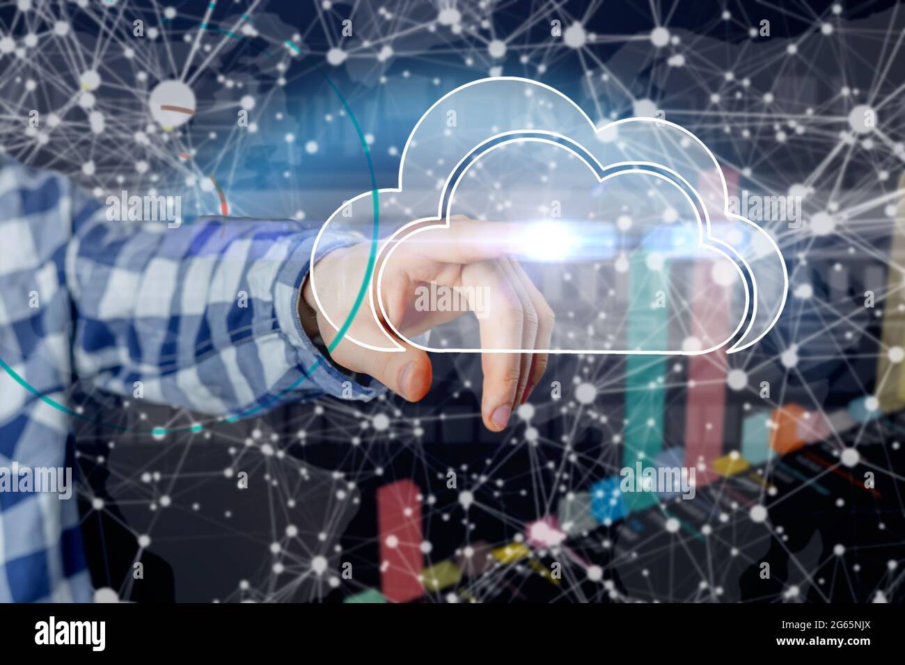 cloud data storage concept, cloud float in the air and businessman touch it Stock Photo - Alamy