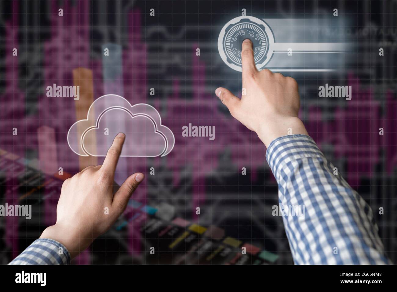 first person view of person use modern 3d interface hud virtual ...