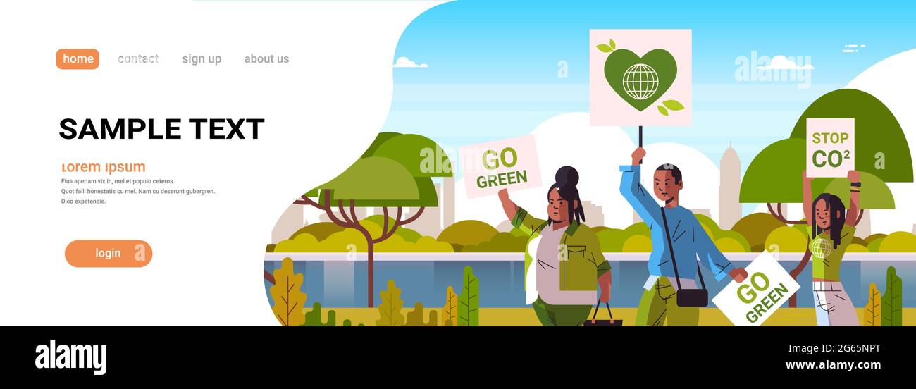 activists holding posters go green save planet strike concept ...