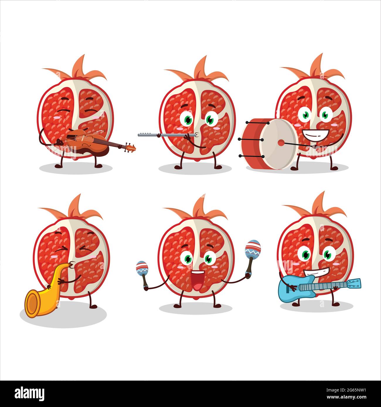 Cartoon character of slice of pomegranate playing some musical ...