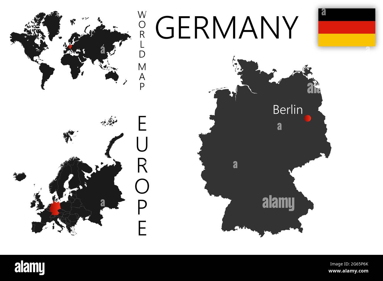 Realistic vector map of Germany with flag. The location of the country ...