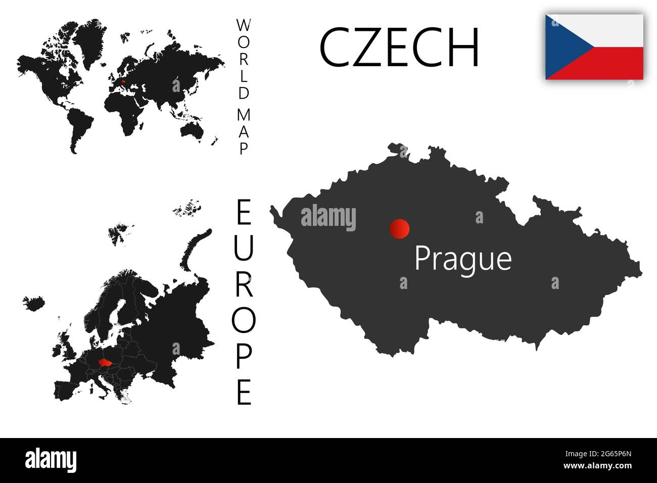 Realistic vector map of Czech with flag. The location of the country on ...