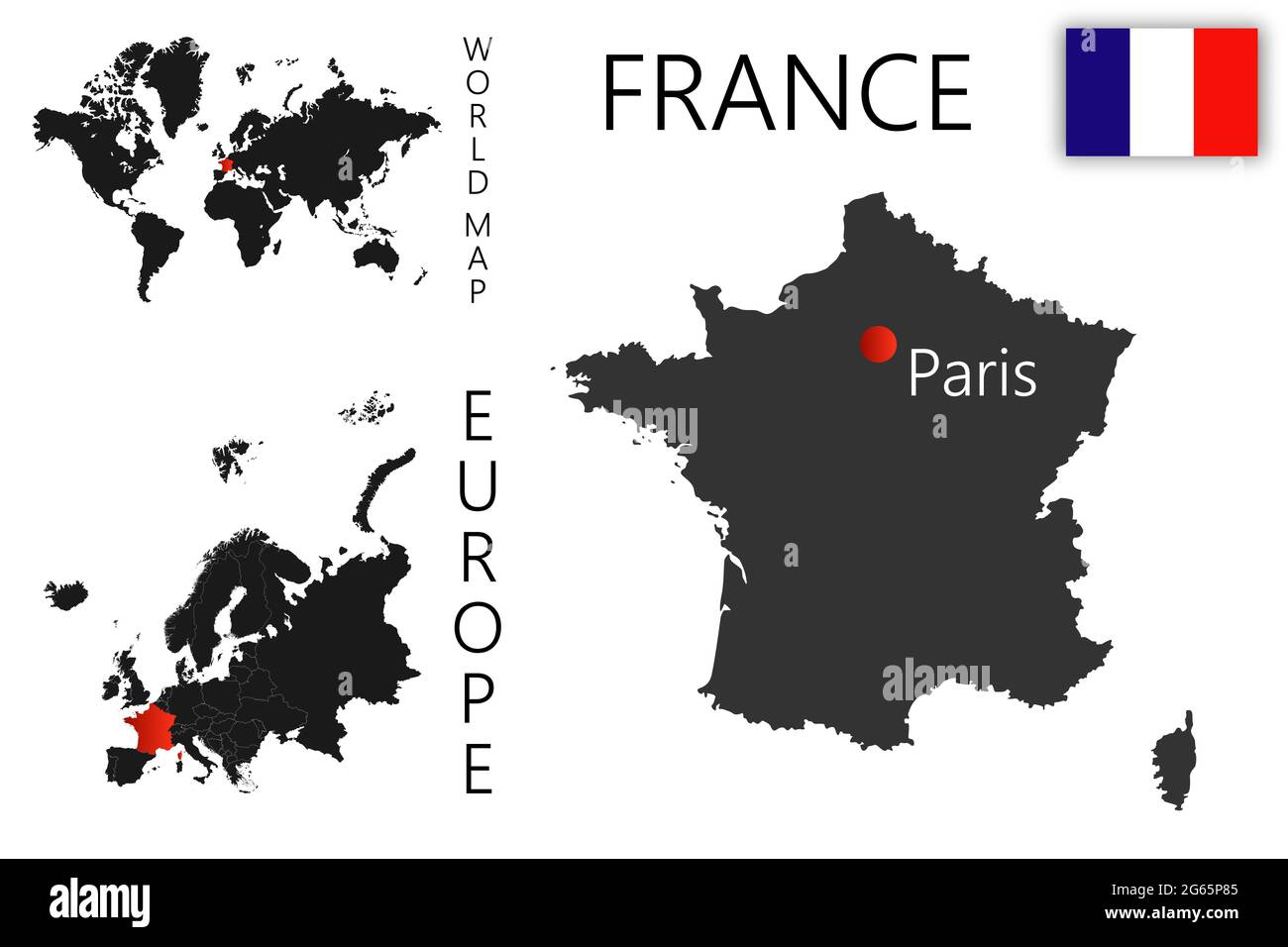 Realistic vector map of France with flag. The location of the country ...