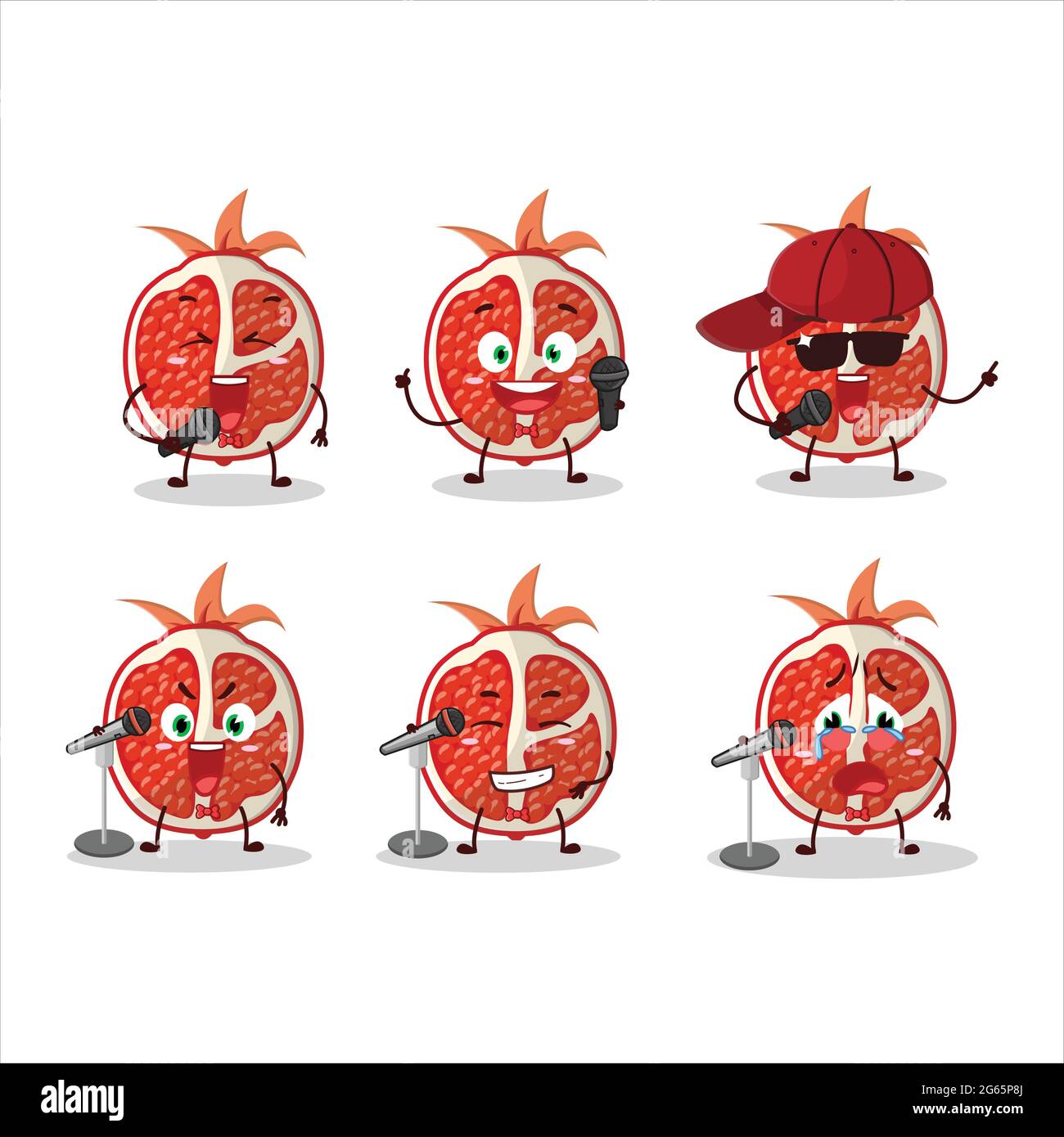 A Cute Cartoon design concept of slice of pomegranate singing a famous ...