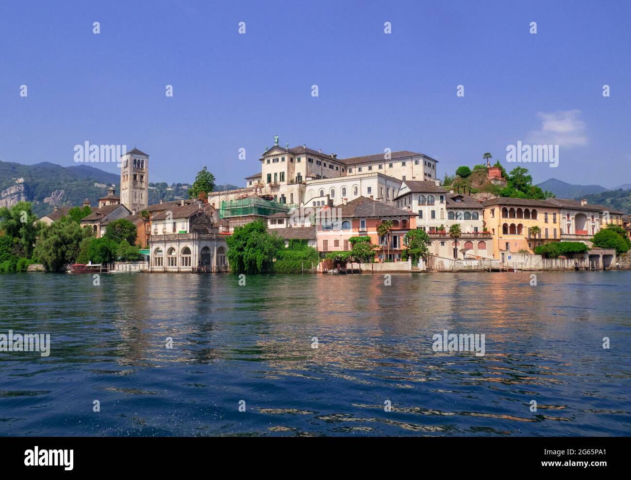 San Giulio island in the middle of the Orta lake, famous for the ...