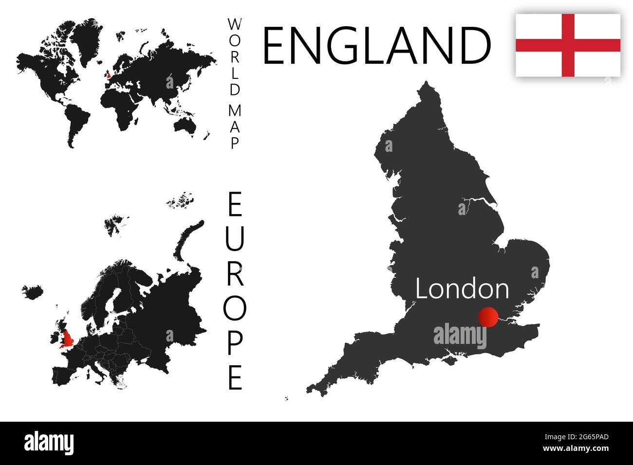 Realistic vector map of England with flag. The location of the country ...