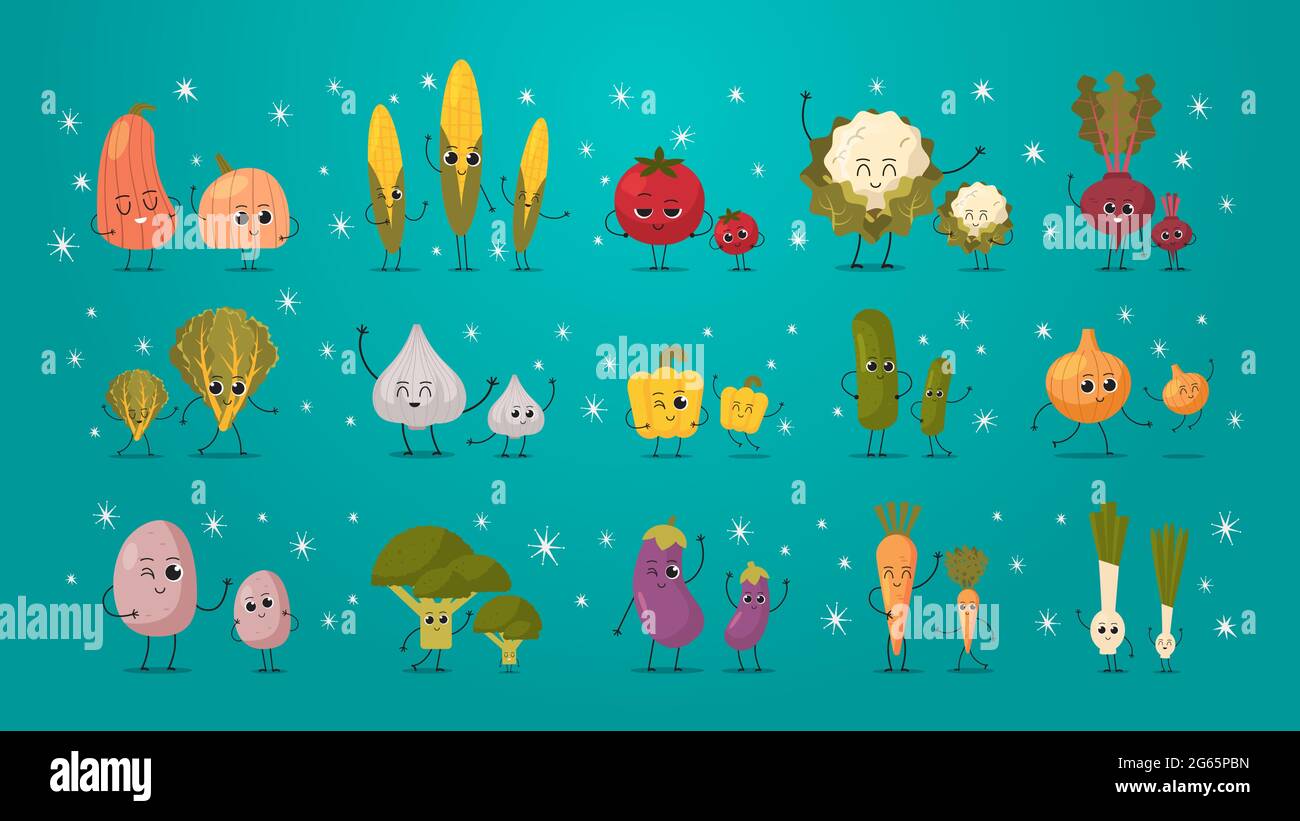 set cute mascot vegetables characters funny cartoon personages ...