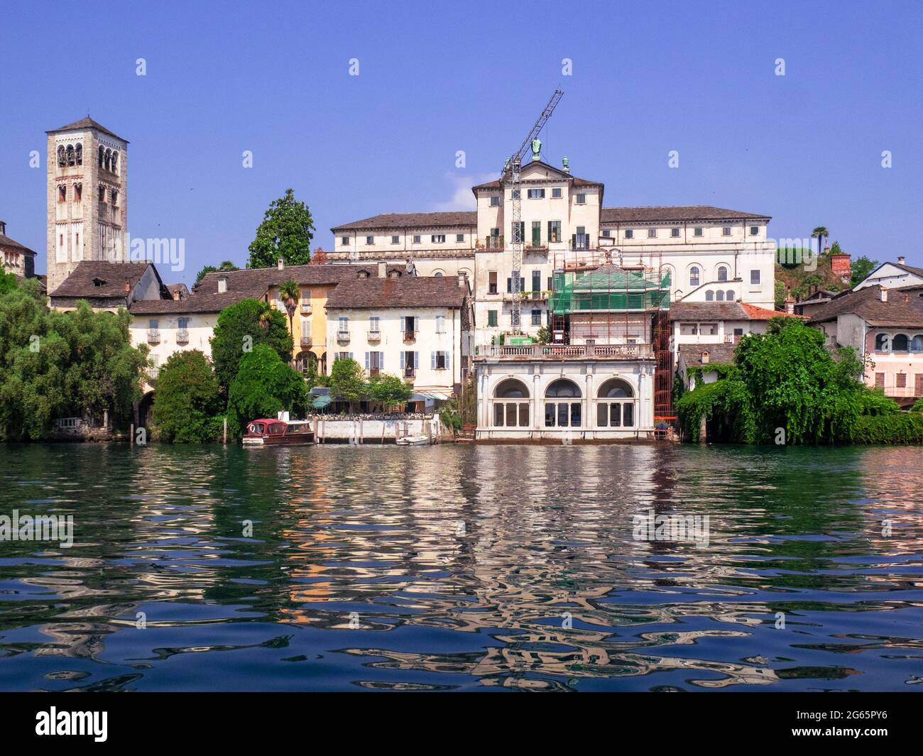 Stunning San Giulio island in the middle of Orta lake, view of the ...