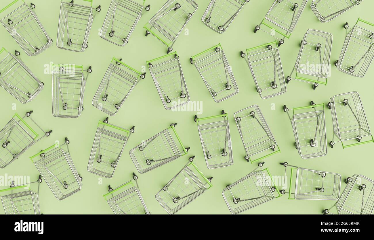 top view of many shopping carts cluttered with pastel colors. shopping ...