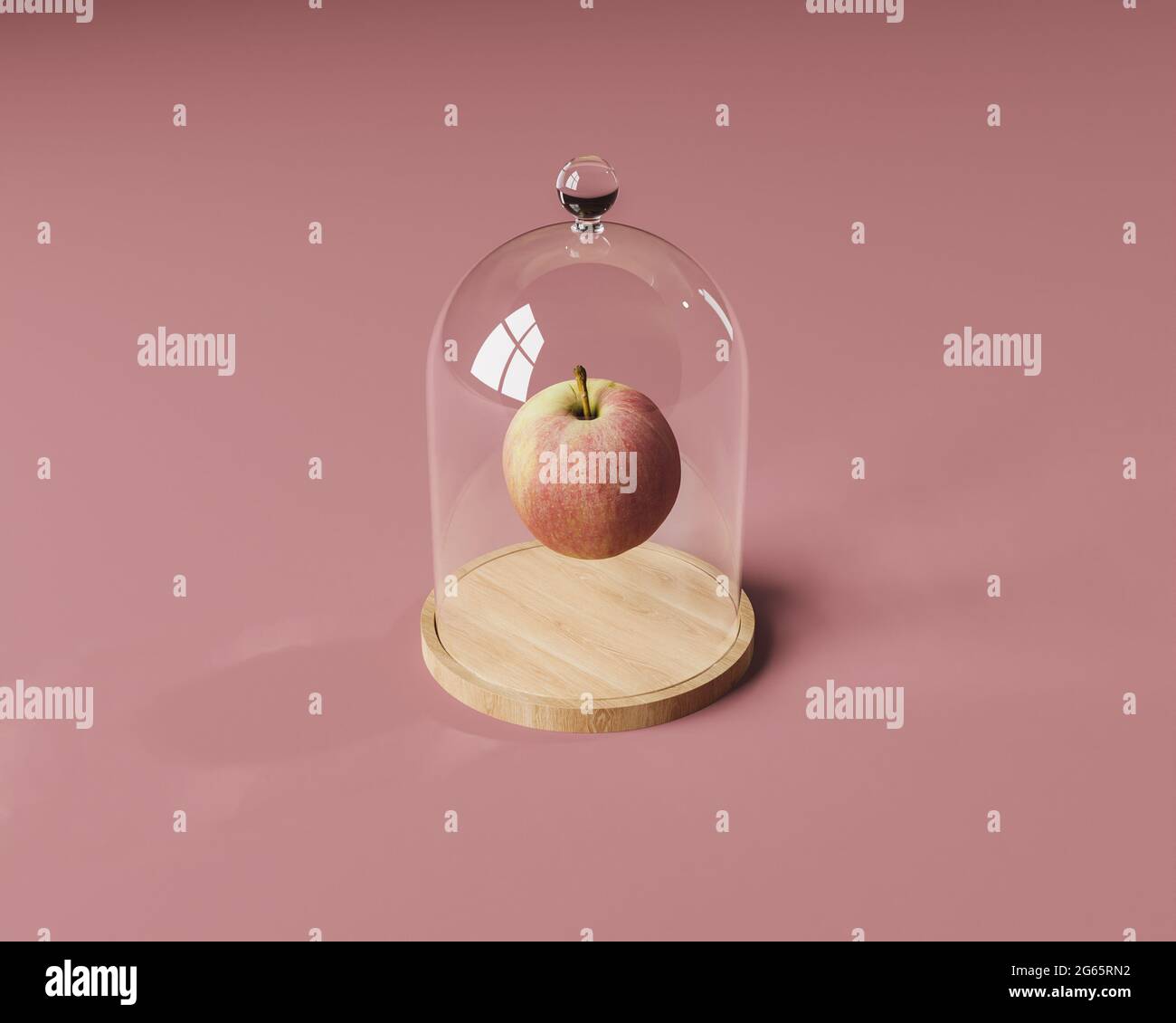 minimalist scene of an apple inside a glass dome. 3d render Stock Photo ...