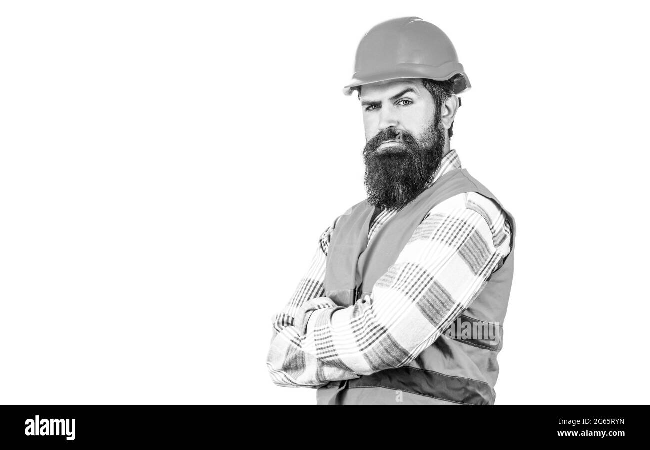 Bearded worker in protective Black and White Stock Photos & Images - Alamy
