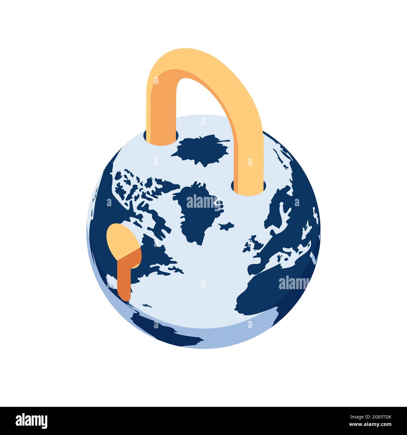 Flat 3d Isometric World with Lock and Keyhole. Wolrd Lockdown During ...