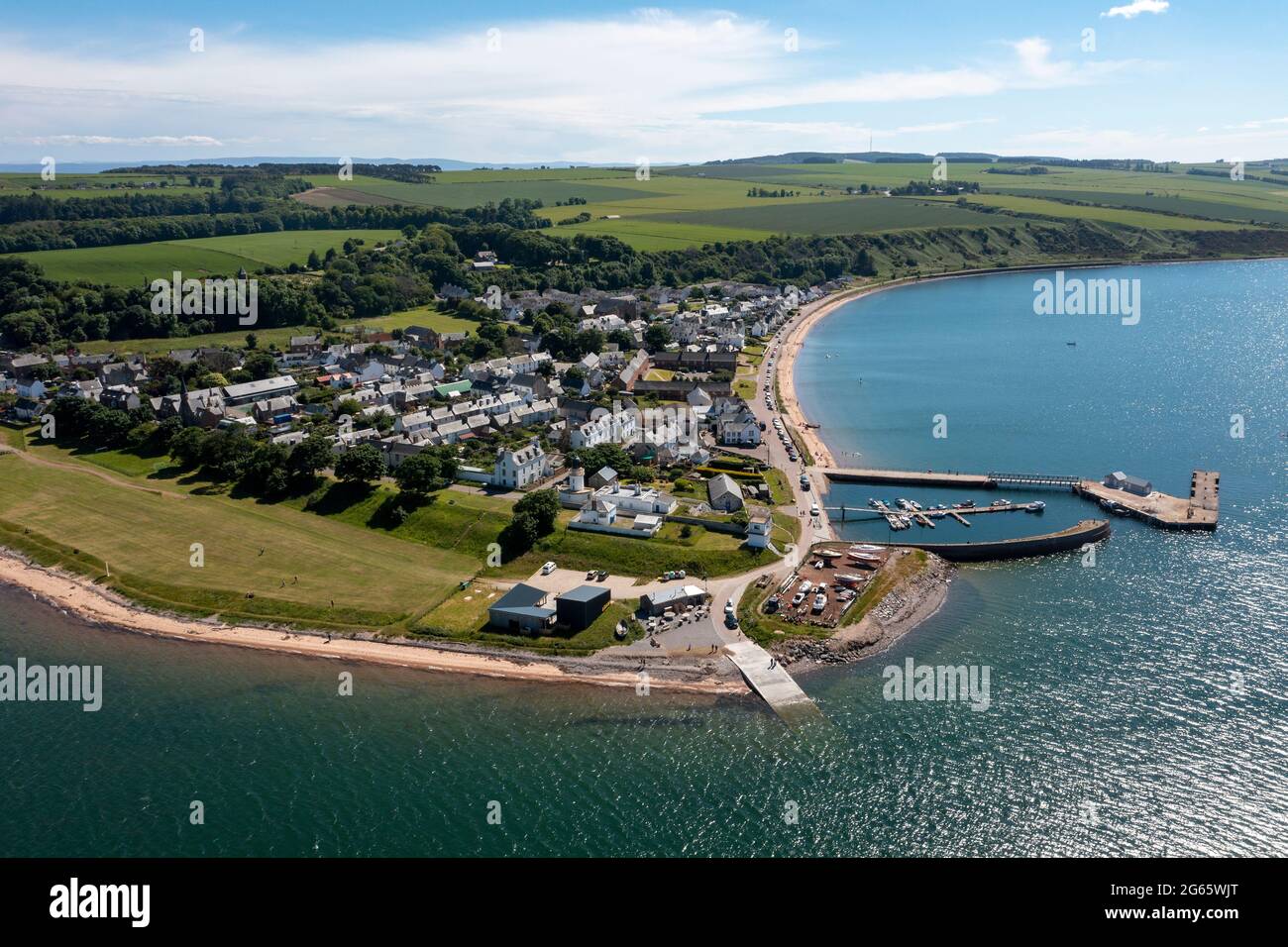 Aerial view of Nigg Bay and Cromarty village on the Black Isle which ...
