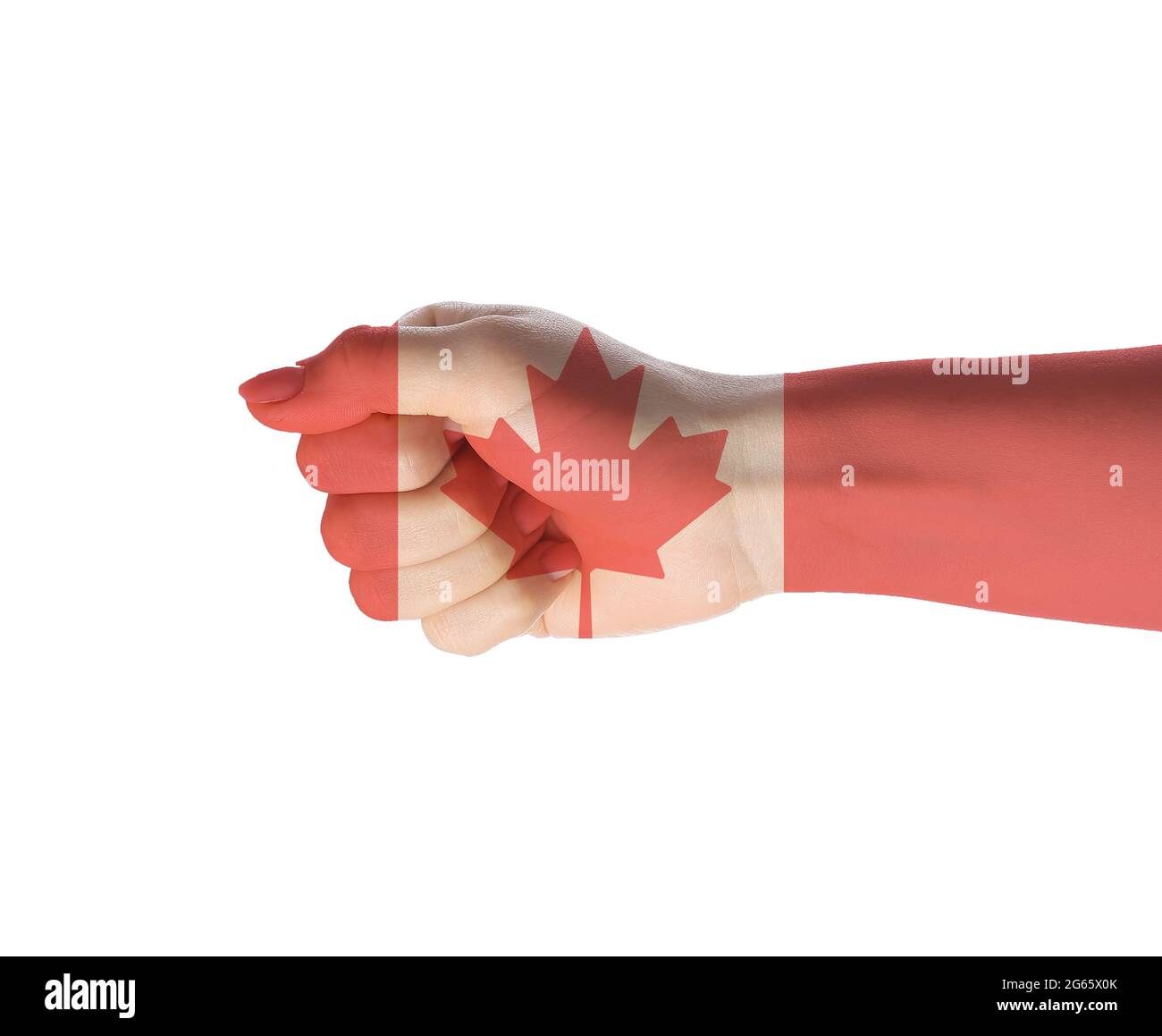 Female hand in colors of Canadian flag on white background Stock Photo ...