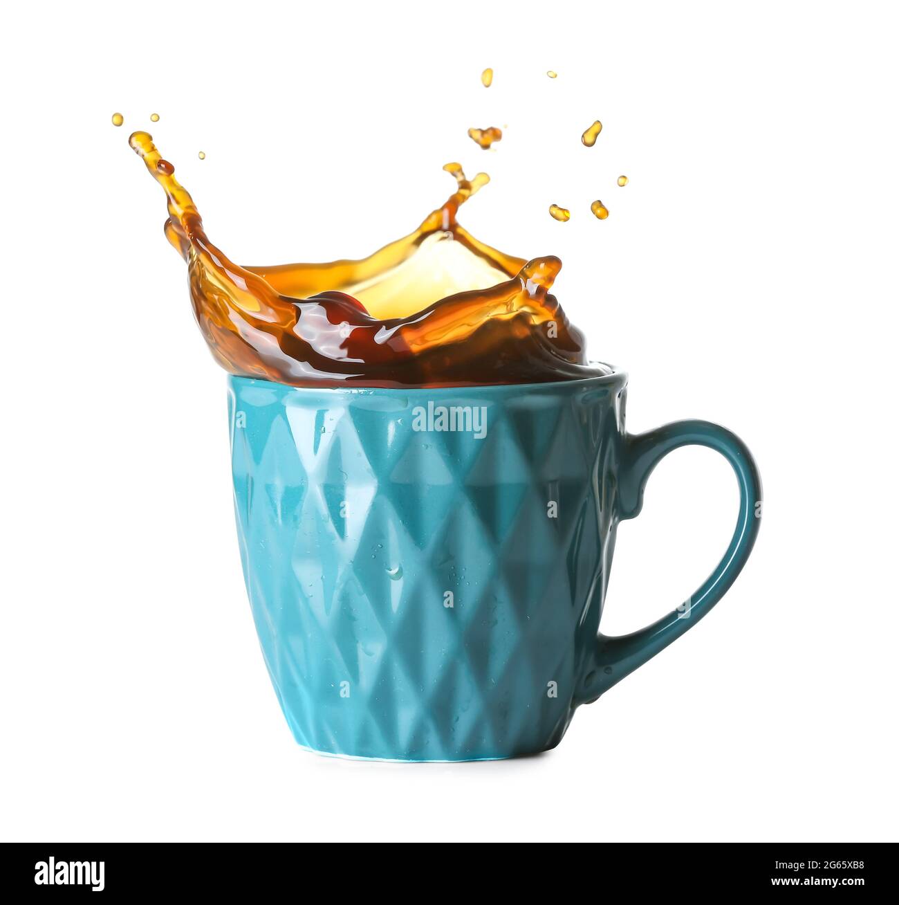 Splash of coffee in cup on white background Stock Photo - Alamy